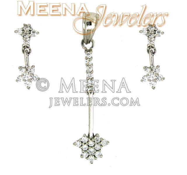 18Kt White Gold Pendant Set With Signity Stone - PsWg1906 - 18Kt White ...