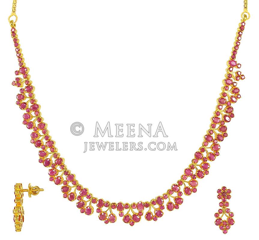Ruby Necklace Set (22kt Gold Jewelry) - PsRu2770 - 22Kt Gold Necklace ...