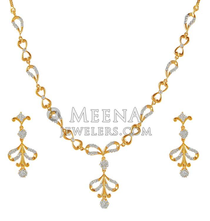 Gold Fancy Necklace Set - StGd4713 - 22kt gold fancy necklace and ...