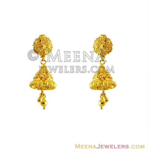 22K Gold Filigree Jhumka Earrings - ErFc13482 - 22Kt Gold Designer ...