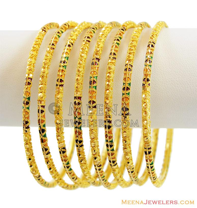 22K Designer Meena Bangles Set (4 Pcs Only) - BaGo13729 - 22K Gold ...