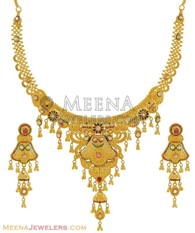 Meenakari Necklace Set (22k Gold) - StGo8700 - 22k gold colored ...