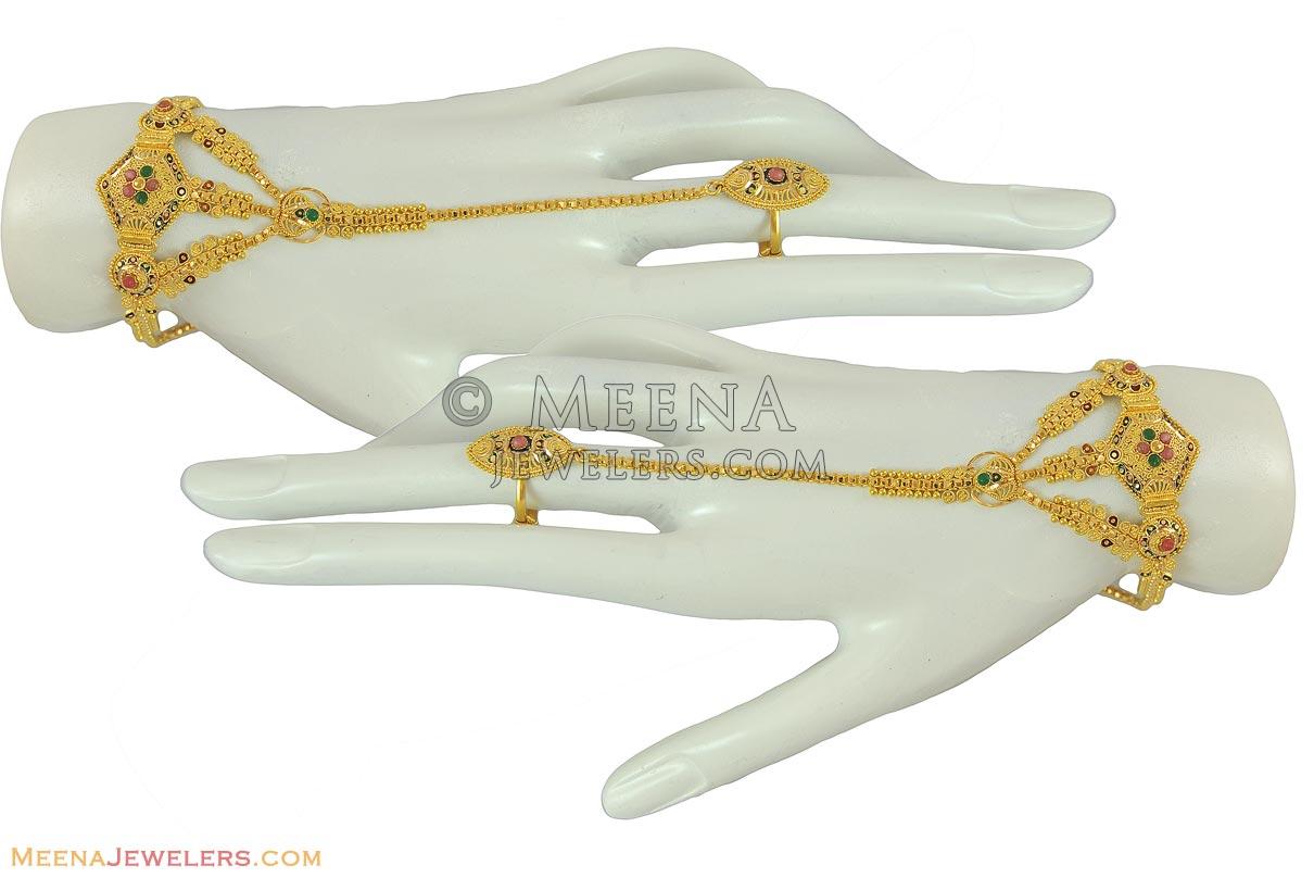 22K Stones 1 Ring Fancy Panja(2Pc) - BrLa11273 - 22k gold fancy ...