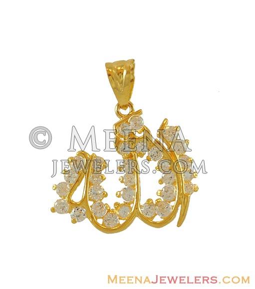 CZ Allah Pendant(22kt Gold) - PeGa7067 - 22k gold fancy Allah pendant ...