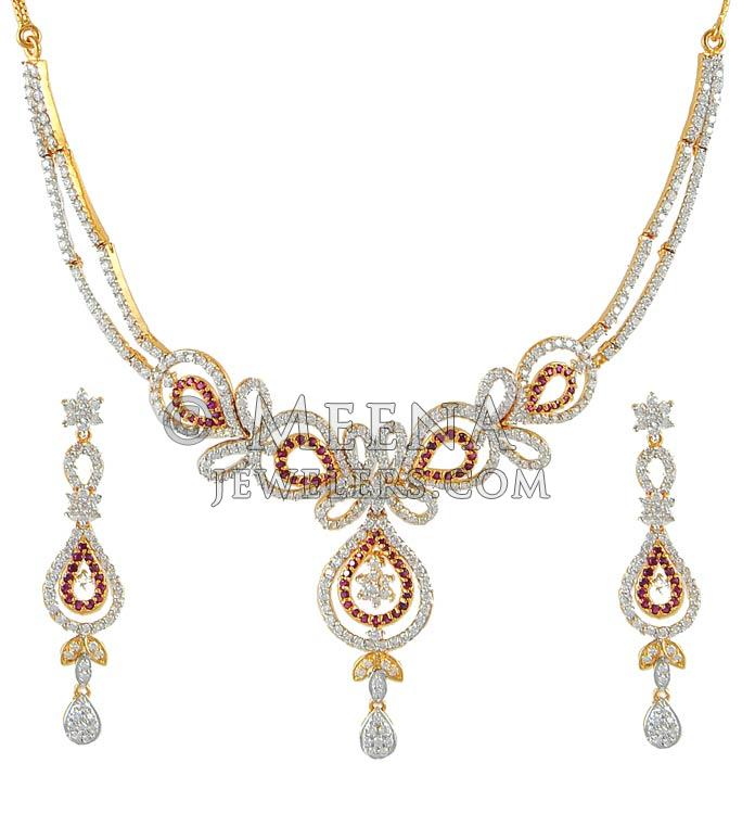 22K signity necklace set - StGd4705 - 22kt gold necklace and earring ...