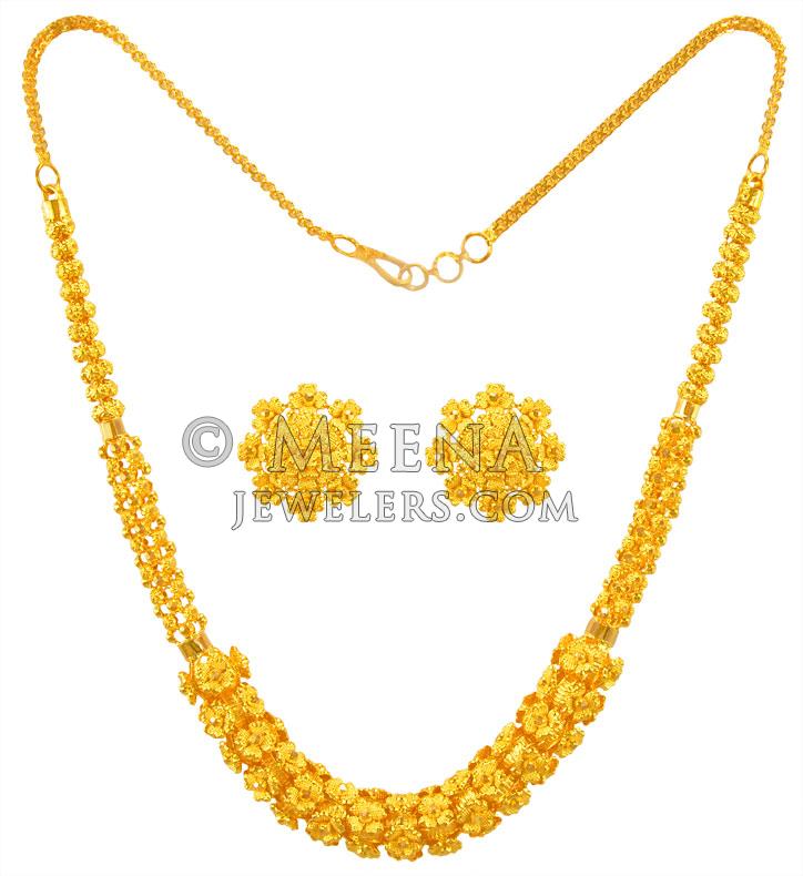 22Kt Gold Gajra Necklace set - StGo23411 - 22Kt Gold Gajra Necklace set ...