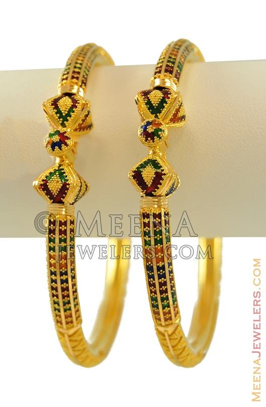 22k Gold Meenakari Kada(2 pcs) - BaKa9156 - 22k gold bangles/kada (2Pcs ... 22k Gold Meenakari Kada(2 pcs) - BaKa9156 - 22k gold bangles/kada (2Pcs ...