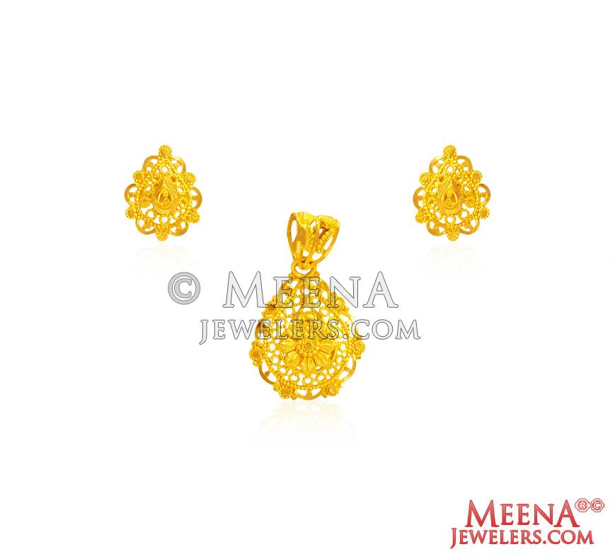 22K Gold Pendant Set - PsYg26855 - 22K Gold Pendant and Earrings Set ...