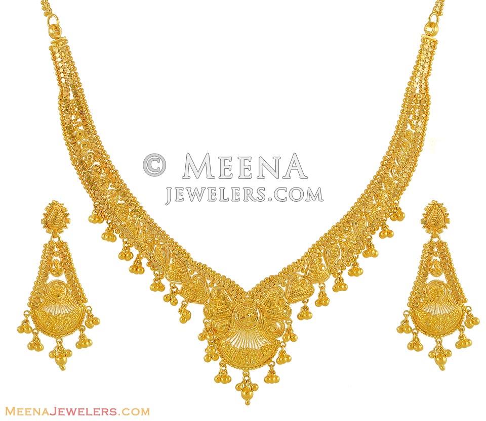 22kt Plain Gold Set - StGo8796 - 22Kt Gold Necklace Earring set ...