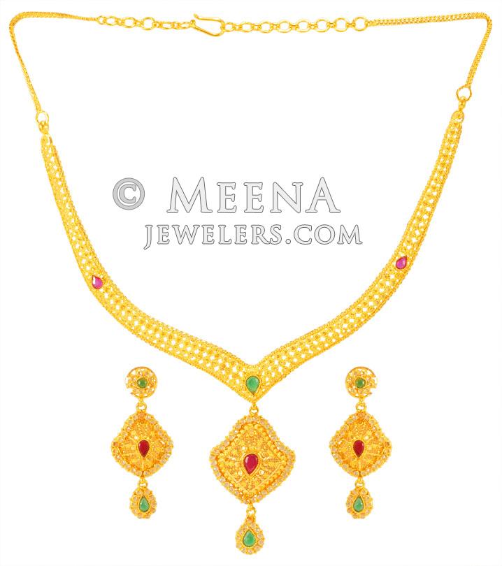 22K Gold Precious Stones Set - StLs23763 - 22K Gold Precious Stones Set ...