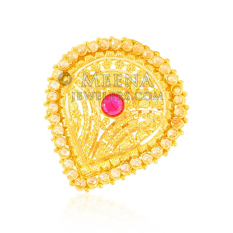 22K Gold Designer Ladies Ring - RiLg23952 - 22K Gold Ladies Ring with ...