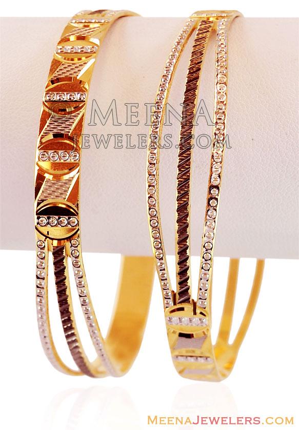 22K Two Tone Fancy Bangles - Bast15944 - 22k Gold Bangles (Pair ...