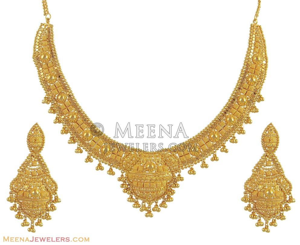 22K Designer Necklace Set - StLs11185 - 22K yellow gold fancy necklace ...