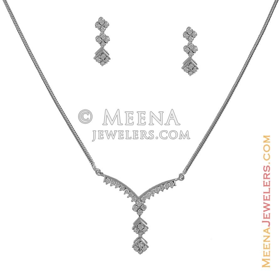White Gold Necklace Earring Set - StWg7594 - 22 kt white gold necklace ...