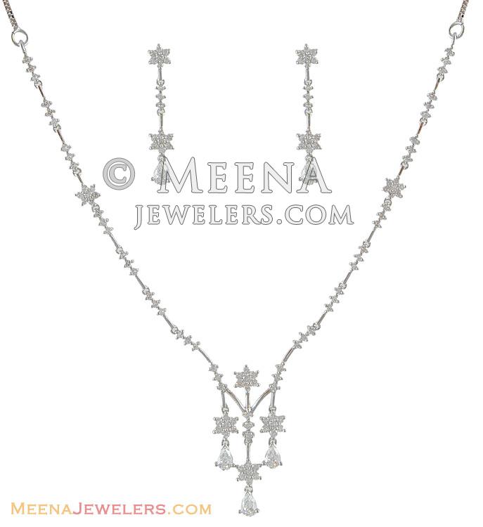 Signity Necklace set - StWg4774 - 18kt Fancy White gold signity ...