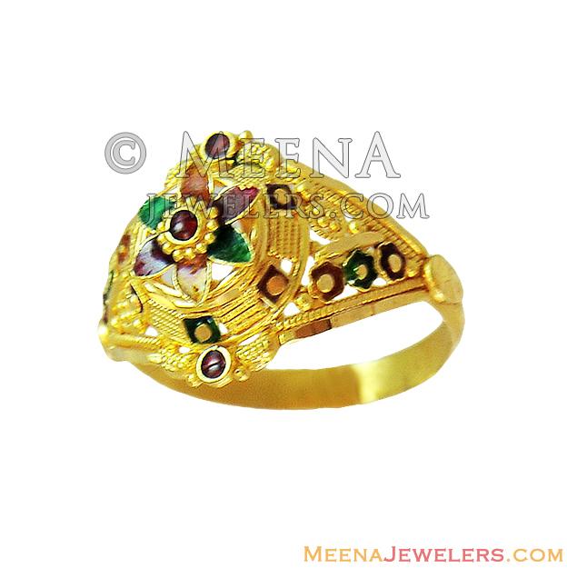 Designer Meenakari Indian Ring 22K - RiLg12587 - 22K Ladies Fancy ...