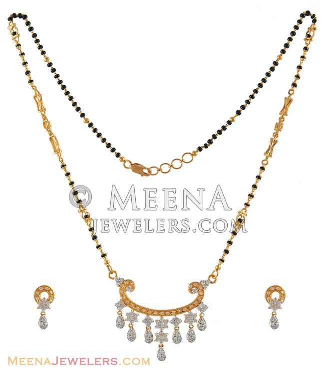 22Kt Signity Mangalsutra Set - StMs4757 - 22K Gold Three piece ...