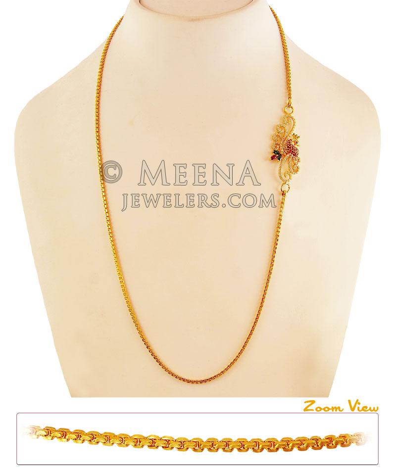 Peacock Side Pendant 22K Gold Chain - ChFc18673 - 22K Gold fancy ...