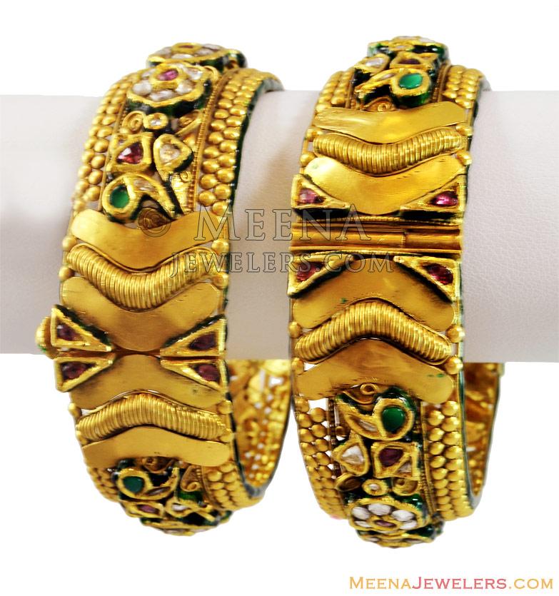 22K Designer Bridal Antique Kadas - BaKa13699 - 22K Gold Designer ...
