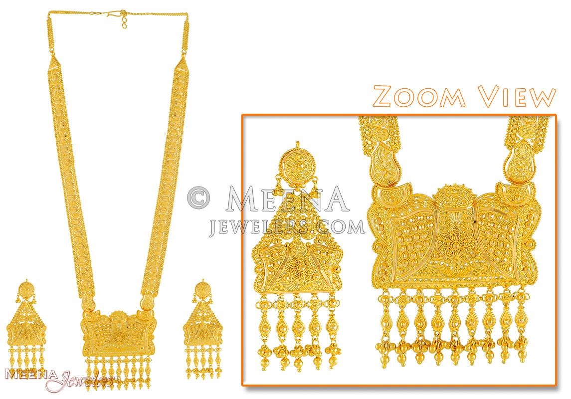 22K Gold Long Necklace and Earrings set - StBr3355 - 22K Gold Long ...