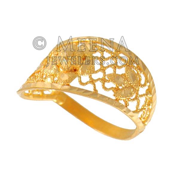 22Kt Gold Ring - RiLg4680 - 22Kt Gold Indian Ring (filigree and diamond ...