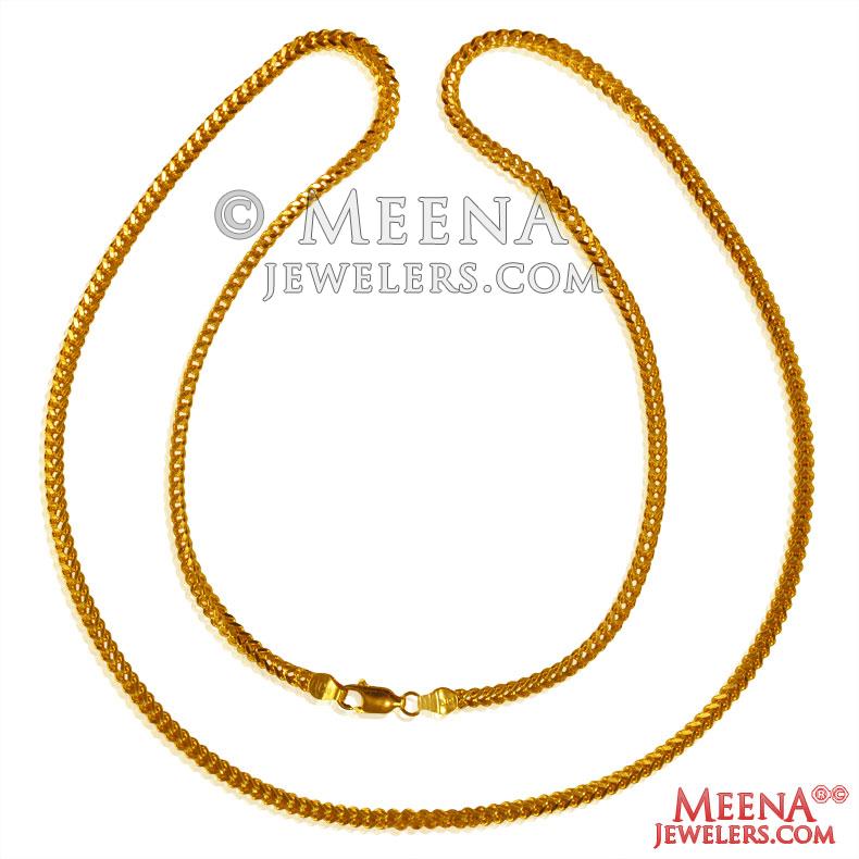 22K Gold Fox Chain (24 Inches) - ChPl26817 - 22K Gold Fox Chain (24 ...