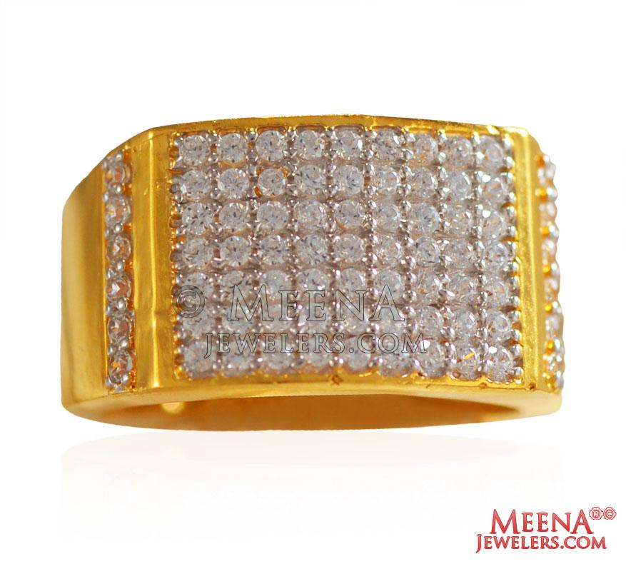 22K Mens CZ Stones Ring - RiMs26895 - 22Kt Gold Mens Ring studded with ...