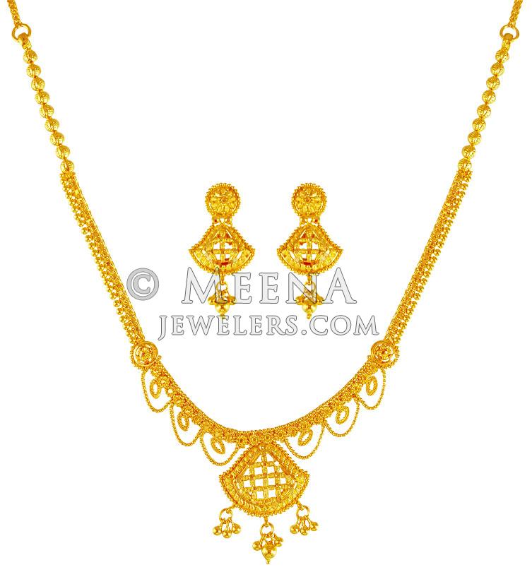 22KT Gold Necklace Set - StLs21324 - 22Kt Gold necklace and earring set ...