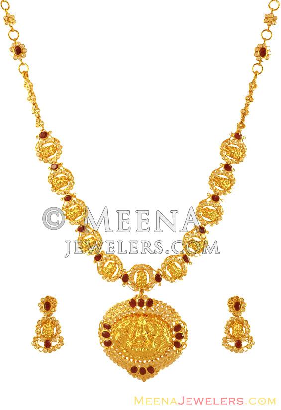 Gold Ruby Temple Jewelry - StGd17093 - 22K Gold Temple Necklace and ...
