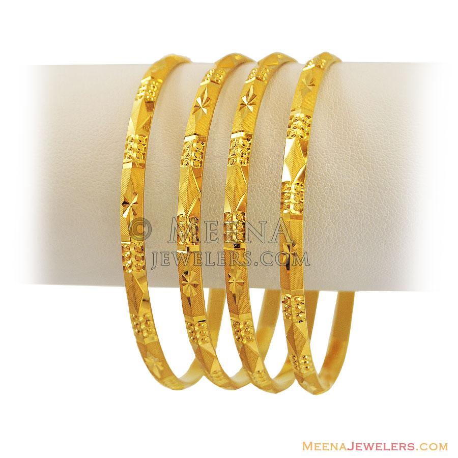 22k Fancy Gold Bangles(Set Of 4) - BaSt11458 - 22k yellow gold fancy bangles (set of 4) in matt ...