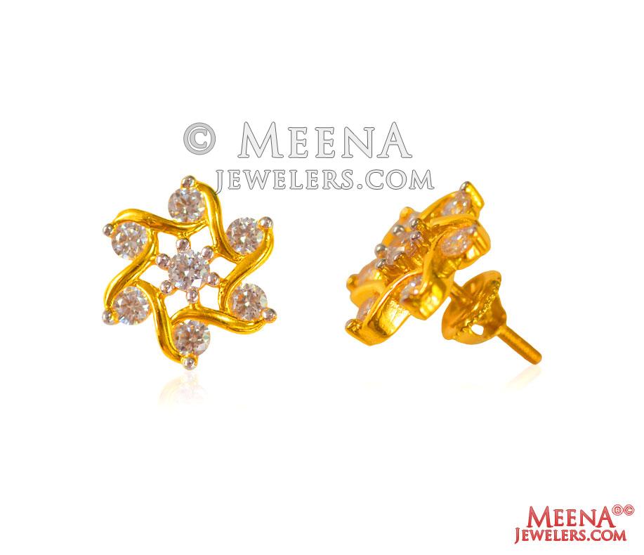 22 Karat Fancy Gold Tops with CZ - ErSi25648 - 22k gold earrings ...