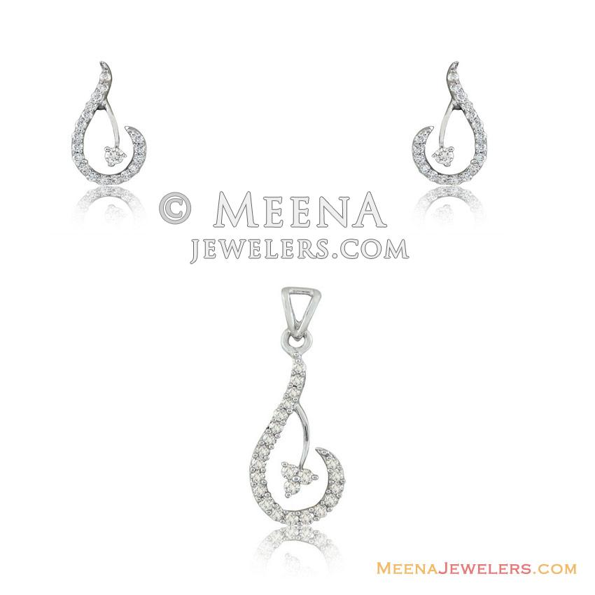 18k Diamond pendant Set(White Gold) - DiPs11837 - 18Kt White Gold tiny ...