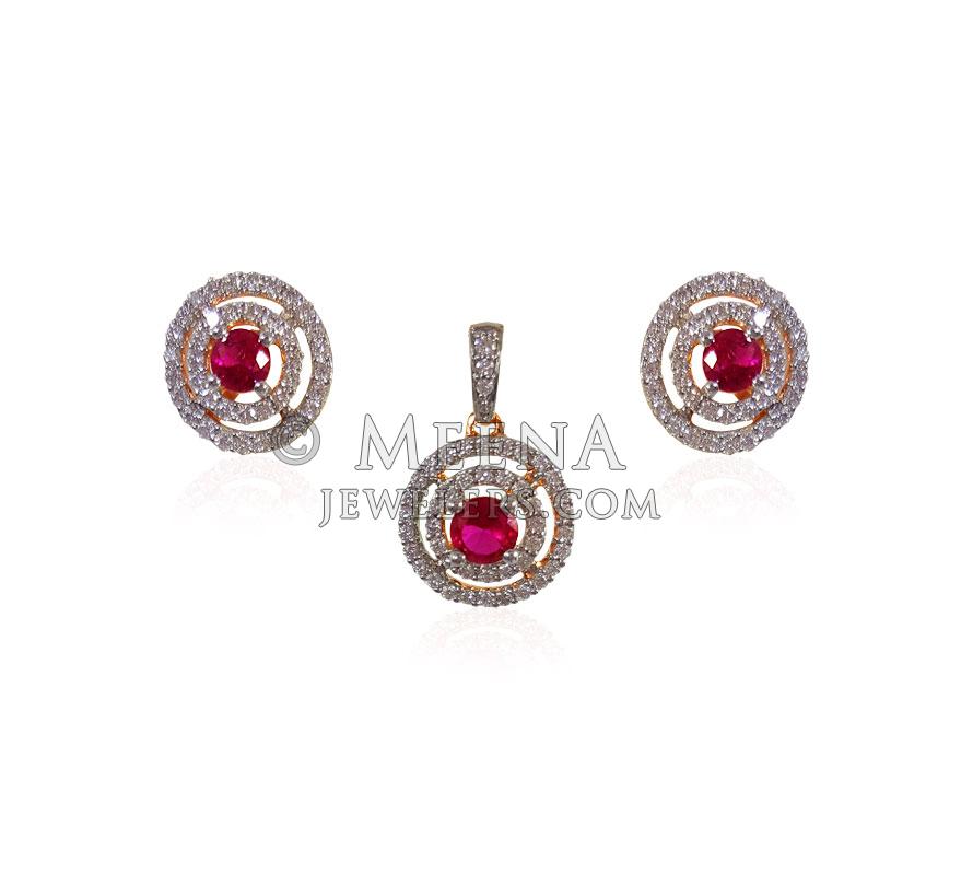 18K Gold Diamond Ruby Pendant Set - DiPs22278 - US$ 2,742 - 18K Yellow ...