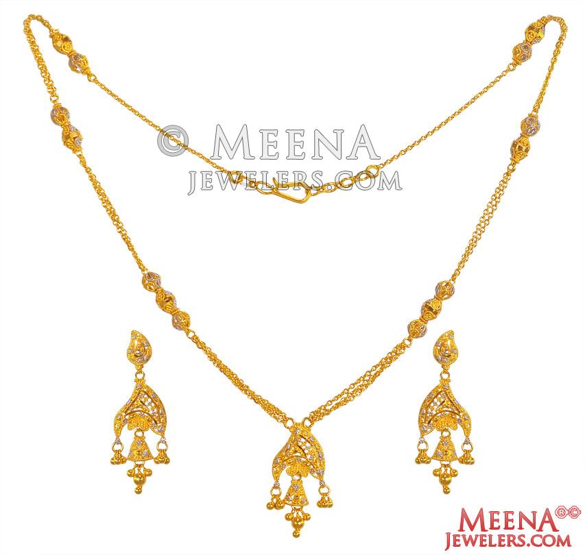 22k Gold Necklace And Earring Set - StLs26176 - 22k Gold Necklace And ...