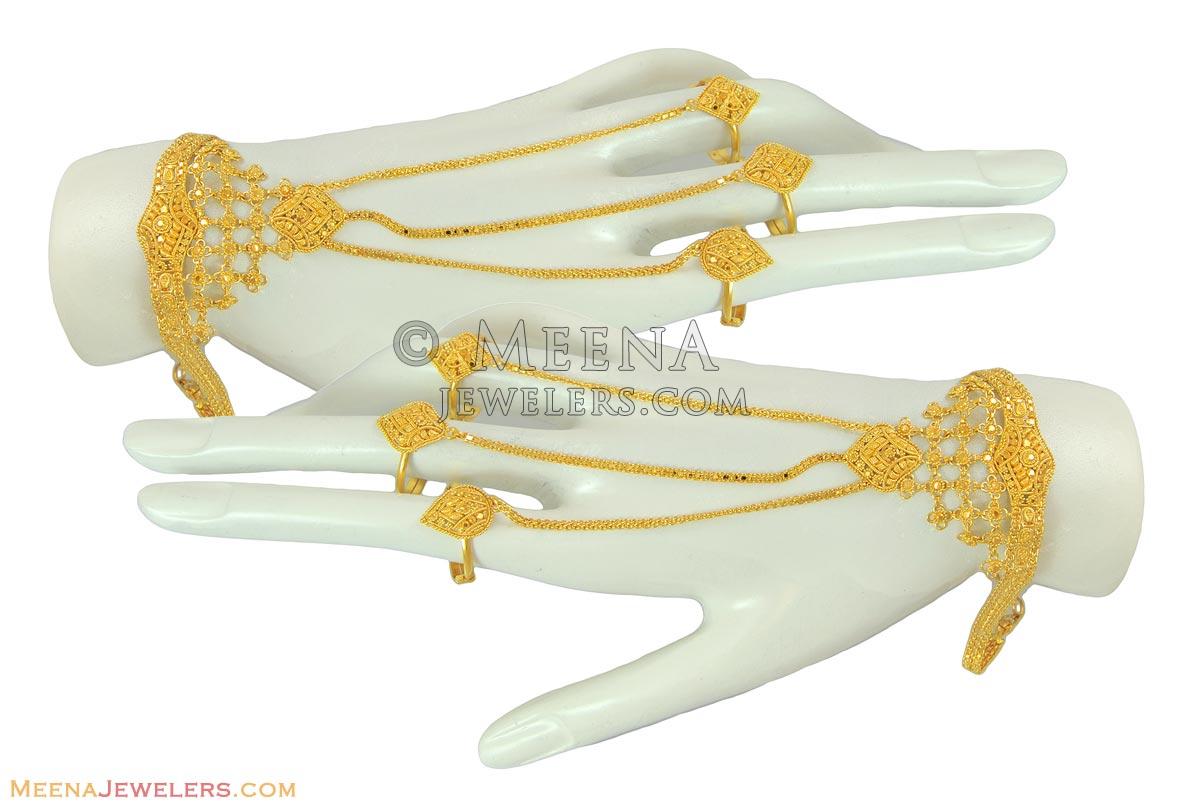 22K Bridal 3 Rings Panja(Pair) - BrLa11271 - 22k yellow gold bridal ...