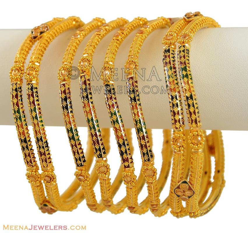 22K MeenaKari Bangles (set of 6) - BaSt9392 - 22 Karat Indian Gold ...