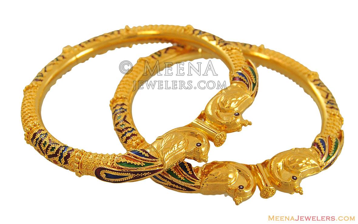 22K Gold Peacock Kadas - BaKa7058 - 22Kt Gold Peacock Bangles / Kadas ...