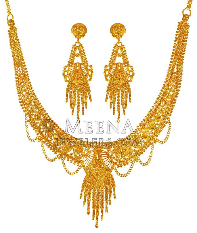 22KT Gold Necklace Earring Set - StGo22011 - 22KT Gold Necklace Earring ...