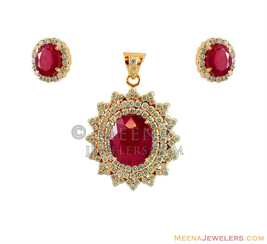 18K Diamond Ruby Pendant Set - DiPs16396 - Oval Shaped 18Kt Gold ...