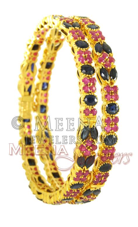 Gold Sapphire, Ruby Bangles (22K precious stone bangles) - BaPs2031 ...