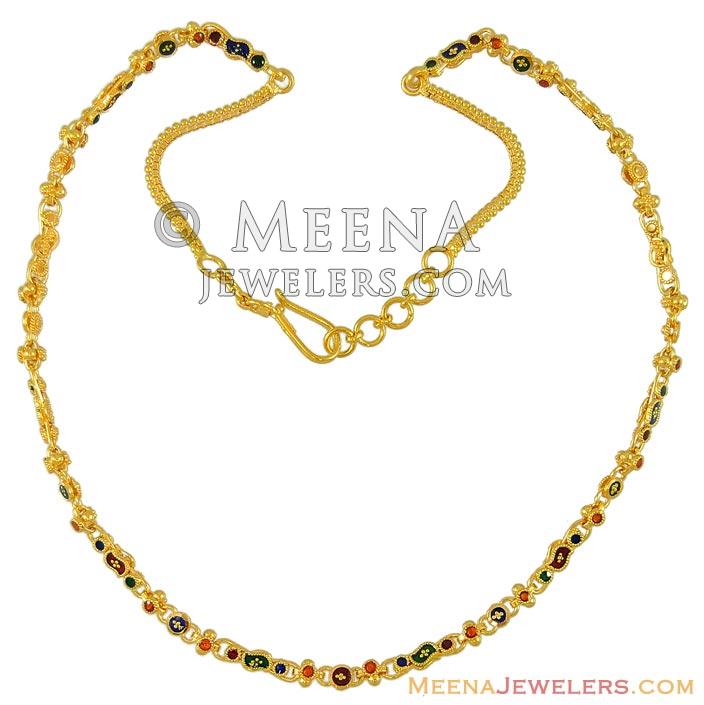 Indian Meenakari Chain (22k Gold) - ChFc9059 - 22k Gold Indian Fancy ...