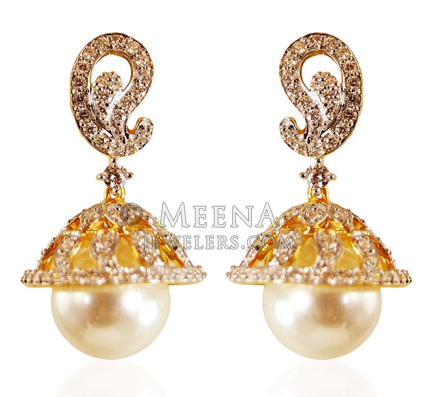 18kt Diamond Jhumki Earrings - DiEr21520 - US$ 6,035 - 18Kt Yellow Gold ...