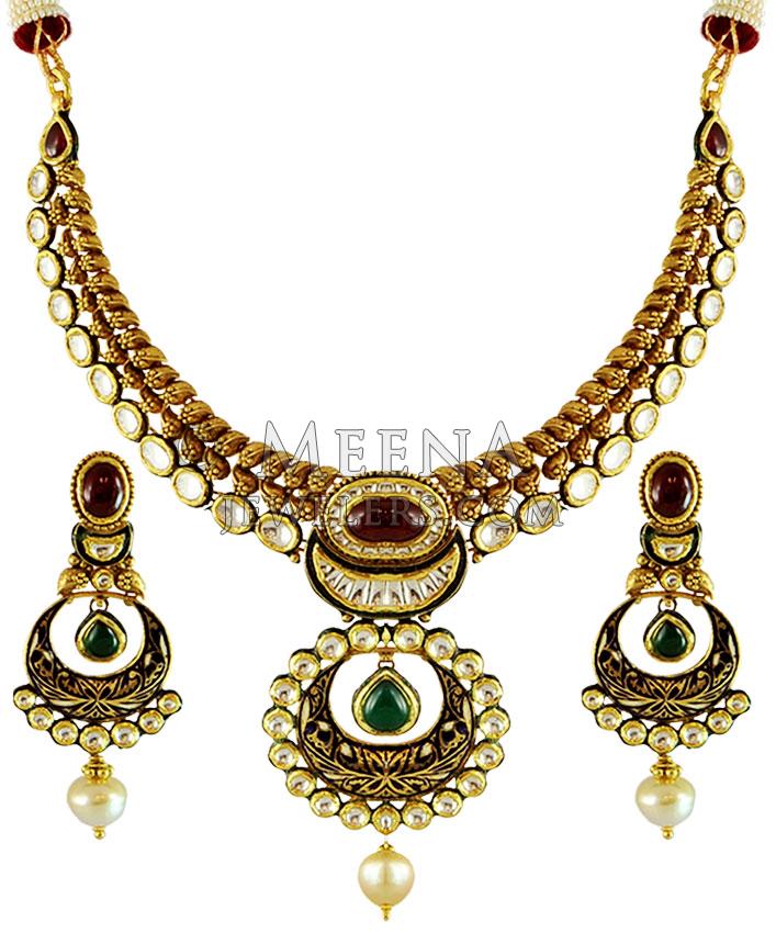 Exclusive Antique Gold Necklace Set - StAn17487 - 22K Gold Necklace and ...