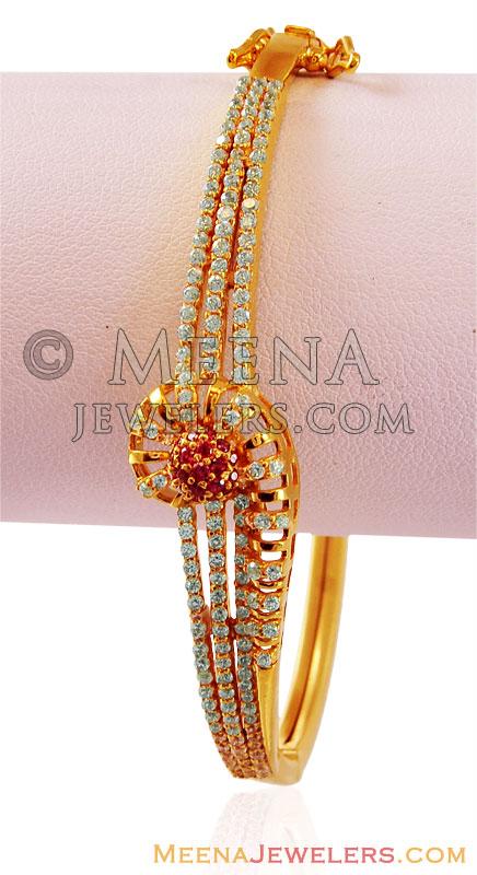 Gold Bangle with Signity Stones - BaSt16930 - 2k Gold Bangle (cuff ...