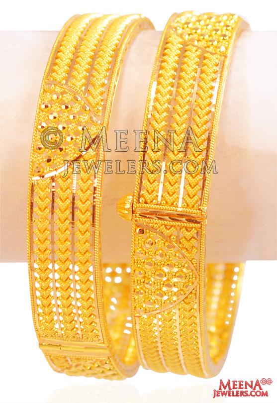 22Kt Gold Kada (2 Pc) - BaKa27716 - US$ 8,897 - The intricate Filigree ...