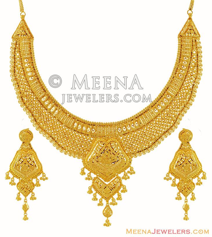 22k Yellow Gold Necklace Set - StGo16246 - 22K yellow Gold Designer ...
