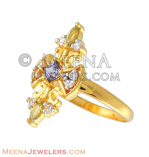Gold Ring with Color Stones - RiLs4881 - US$ 633 - 22Kt Gold Ladies ...