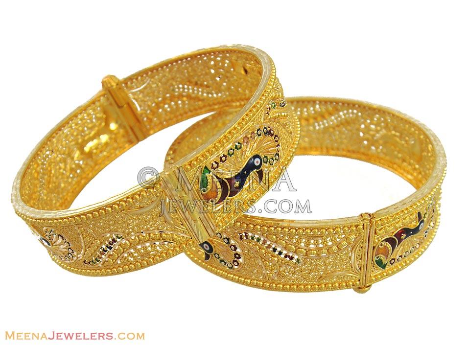 22k Meenakari Peacock Kadas(2 Pcs) - BaKa11306 - 22k gold exclusive ... 22k Meenakari Peacock Kadas(2 Pcs) - BaKa11306 - 22k gold exclusive ...