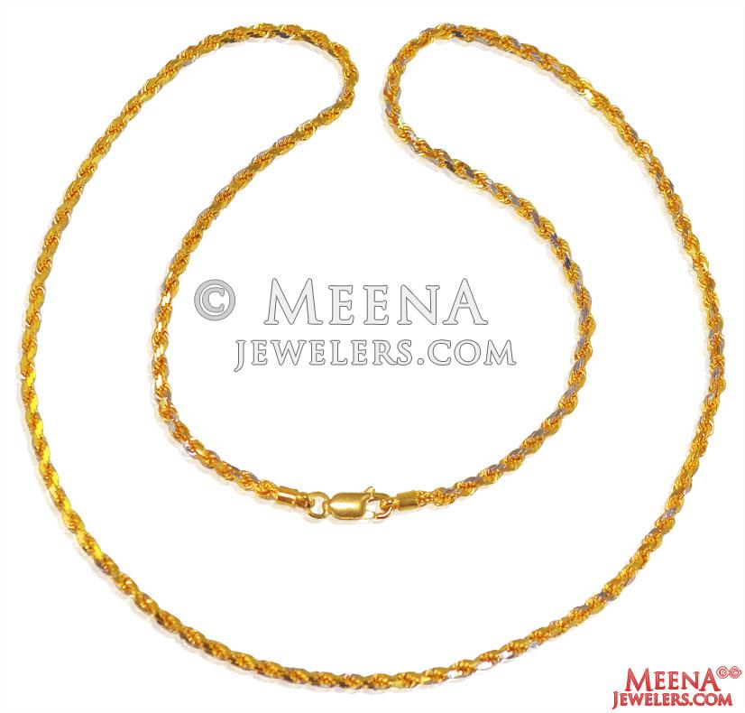 22K Gold Two Tone Rope Chain - chpl26093 - US$ 2,139 - 22K Gold Rope ...