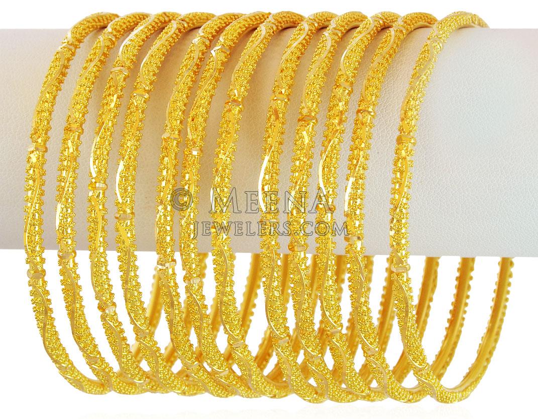 22K Gold Bangles Set (12Pcs) - BaSt17577 - 22k gold Beautiful Bangles ...